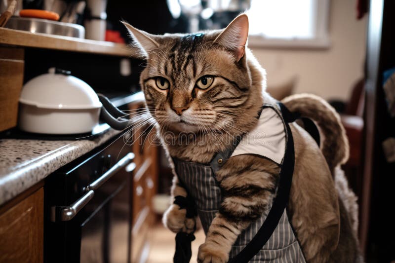 Cat Cook in an Apron Cooks in the Kitchen Generative AI Stock ...