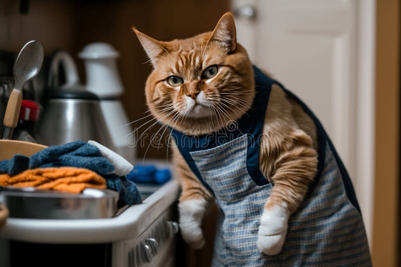 Cat Cook in an Apron Cooks in the Kitchen Generative AI Stock ...
