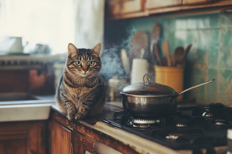 Cat Cooking in the Kitchen.Generative AI Illustration Stock ...