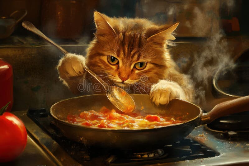 Cat Cooking in the Kitchen.Generative AI Illustration Stock ...