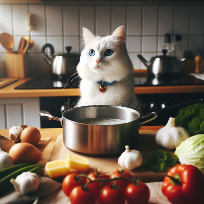 Cat Cooking in the Kitchen is Very Cute. Stock Illustration ...