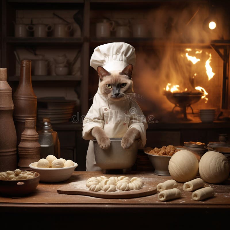 The Cat is Cooking Some Food with an Angry Expression on His Face Stock ...