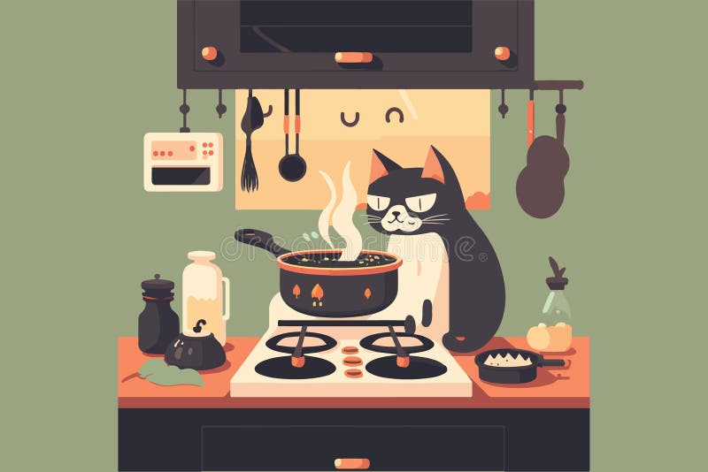 Cat Cooking Vector Illustration Stock Vector - Illustration of kitten ...
