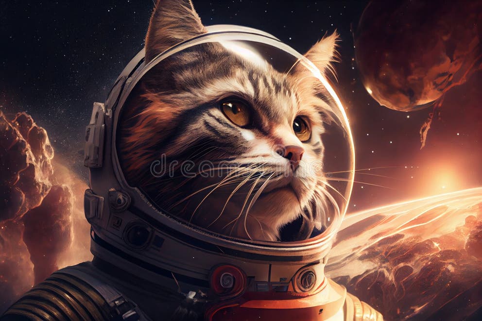 Cat in the Cosmos: a Cat Journey through Space. Generative AI Stock ...