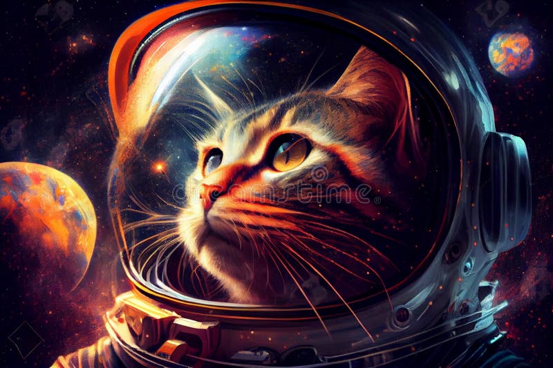 Cat in the Cosmos: a Cat Journey through Space. Generative AI Stock ...