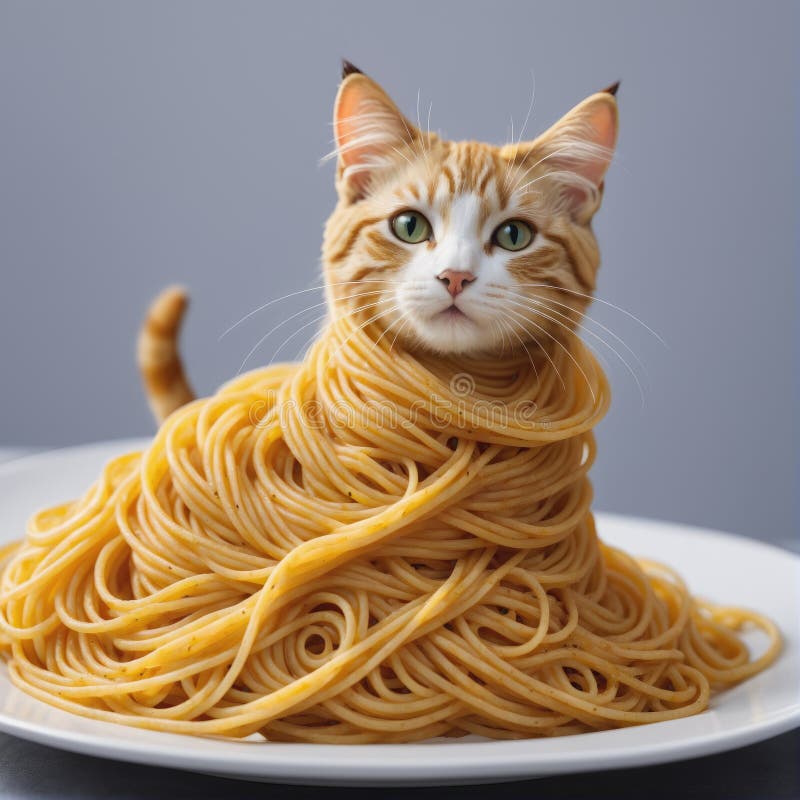 The Cat is Covered with Pasta on a Plate Stock Illustration ...