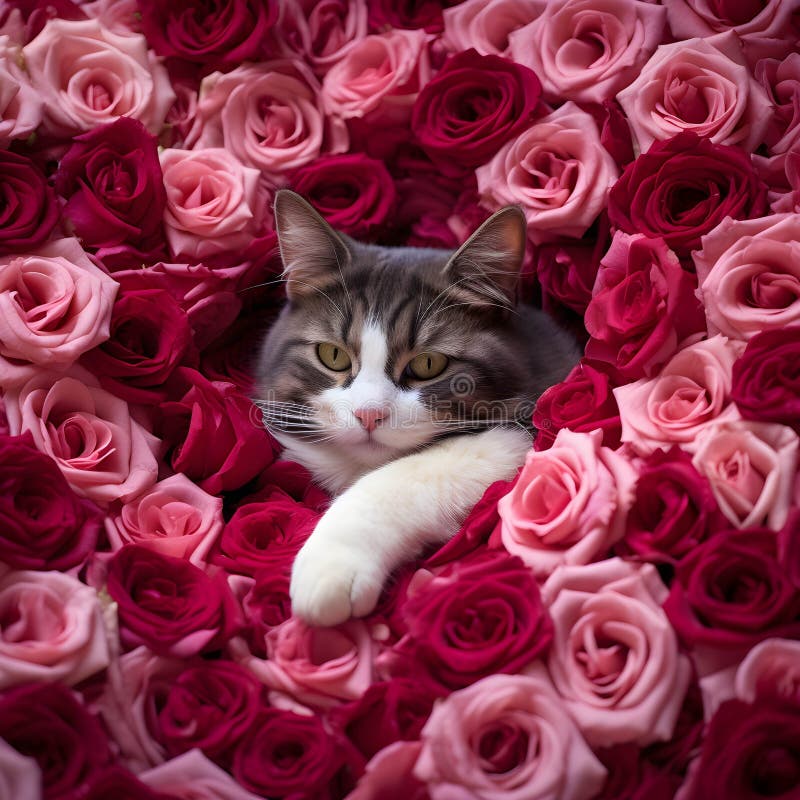 Cat crawling out of roses stock image. Image of roses - 293199565