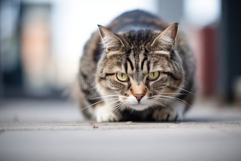 Cat Crouched in Shadow, Eyes Focused Stock Image - Image of lurking ...