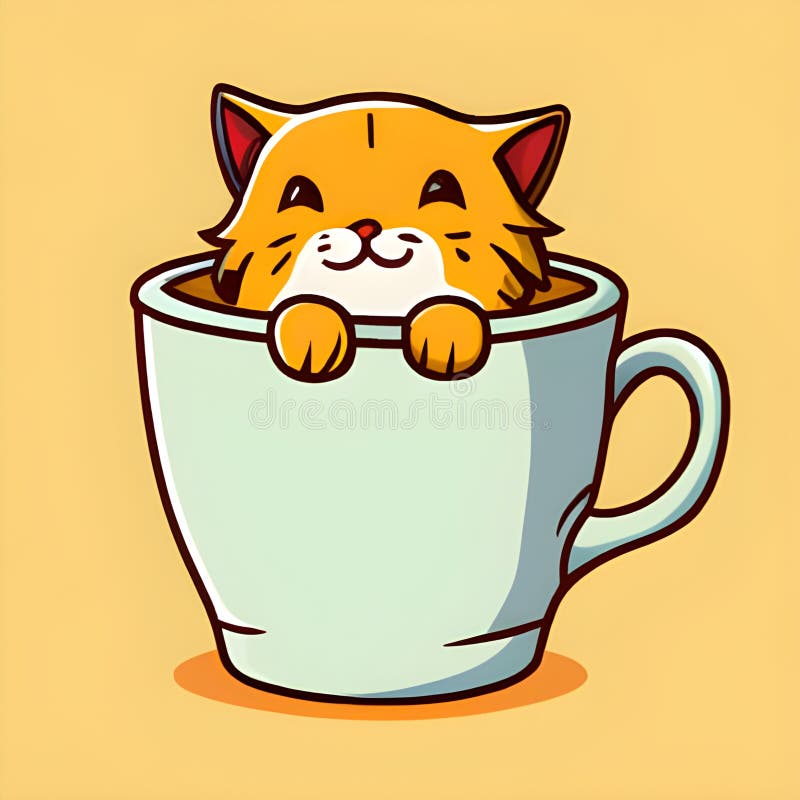 Cat in Cup Cartoon Style. Generative AI. Stock Illustration ...
