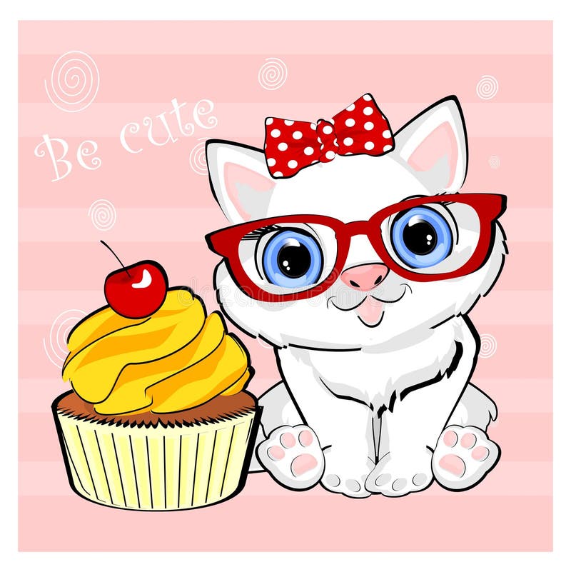 Cat and cupcake stock illustration. Illustration of nature - 214386321