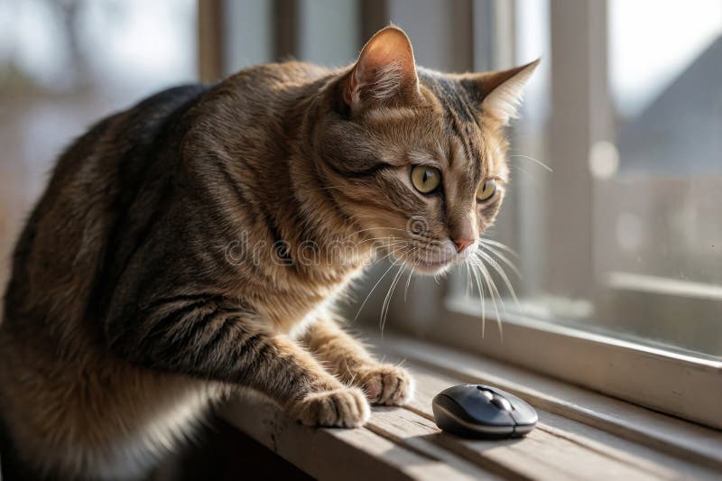 The Cat is Curiosity, and Looking Outside a Window Stock Illustration ...