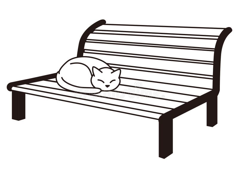 A Cat Curled Up and Sleeping on a Bench. Monochrome Line Drawing Stock ...