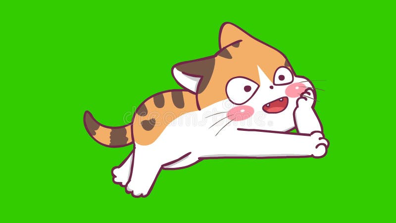 Cat Cute Animation on Green Screen Stock Video - Video of laugh ...