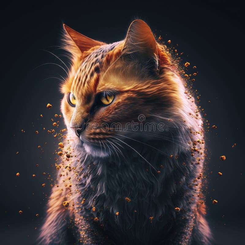 Cat 3d Illustration, Dramatic Portrait Rendering Stock Illustration ...
