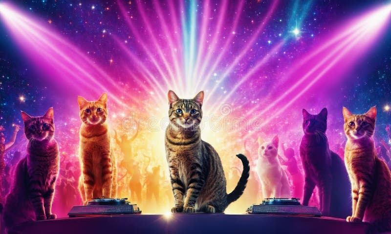 Cat Dancing Disco on the Dance Floor Stock Image - Image of music ...