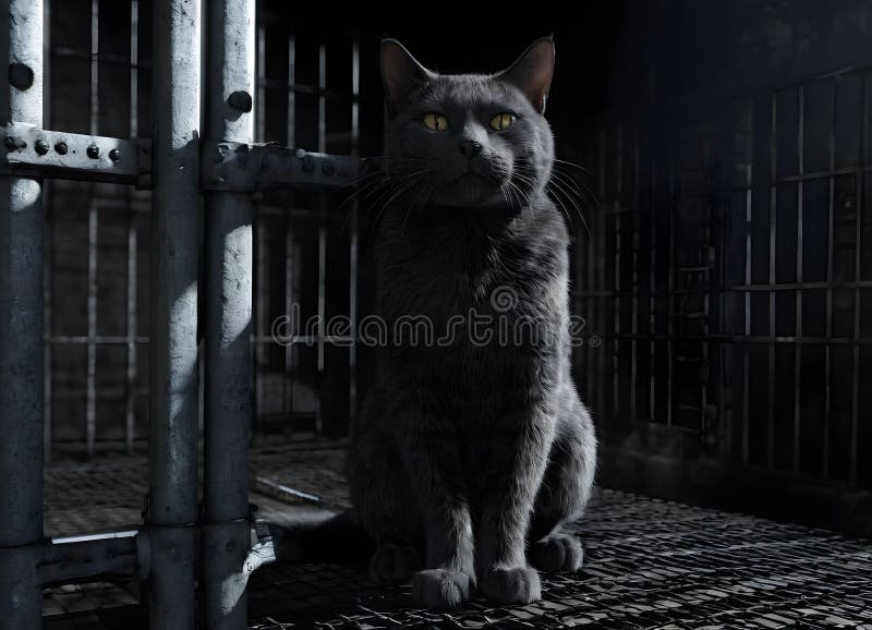 Cat in a Dark Prison Cell. AI Created. Stock Image - Image of ...