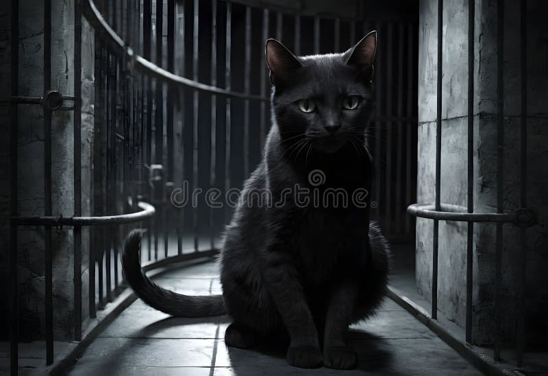 Cat in a Dark Prison Cell. AI Created. Stock Image - Image of beauty ...