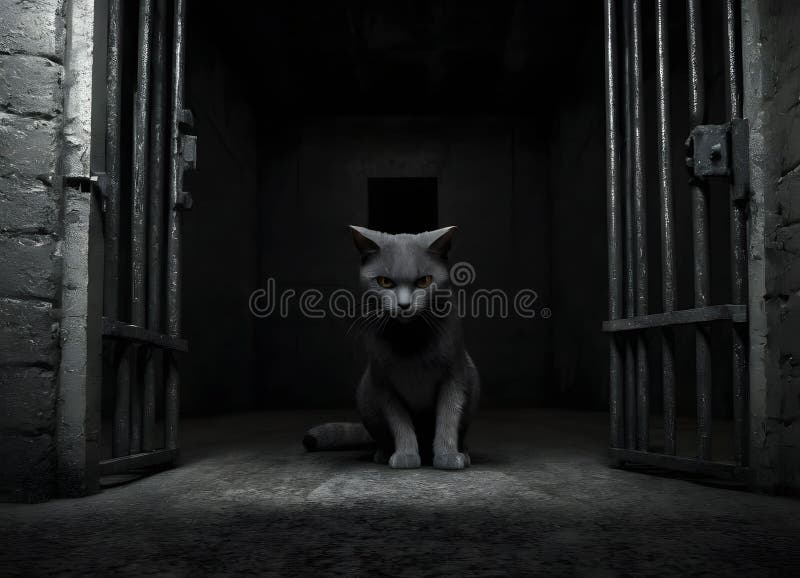 Cat in a Dark Prison Cell. AI Created. Stock Image - Image of ...