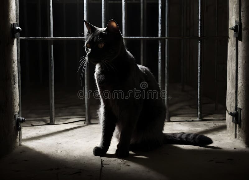 Cat in a Dark Prison Cell. AI Created. Stock Illustration ...
