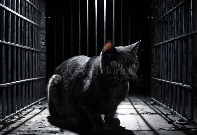 Cat in a Dark Prison Cell. AI Created. Stock Photo - Image of cage ...