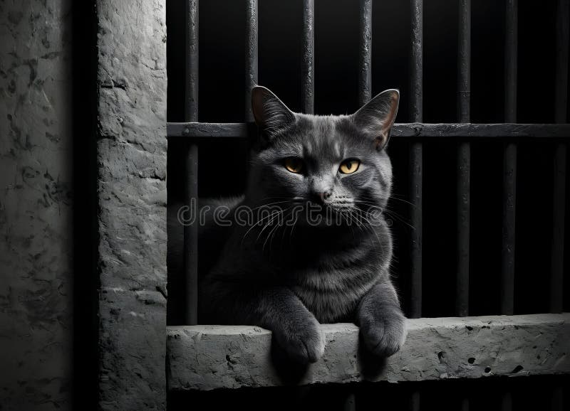 Cat in a Dark Prison Cell. AI Created. Stock Image - Image of dark ...