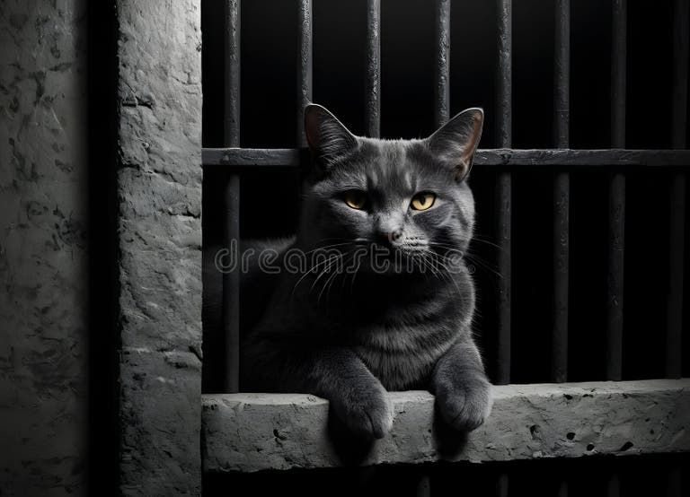 Cat in a Dark Prison Cell. AI Created. Stock Image - Image of dark ...