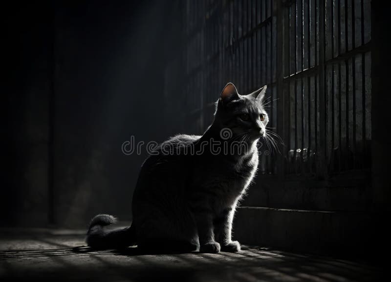 Cat in a Dark Prison Cell. AI Created. Stock Photo - Image of kennel ...