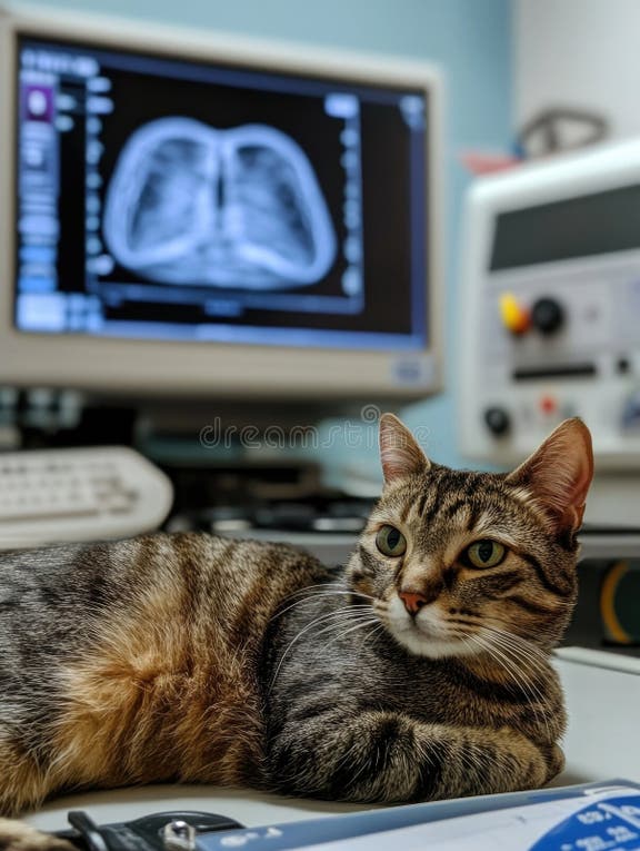 Cat on Desk in Front of Computer Stock Photo - Image of generated ...