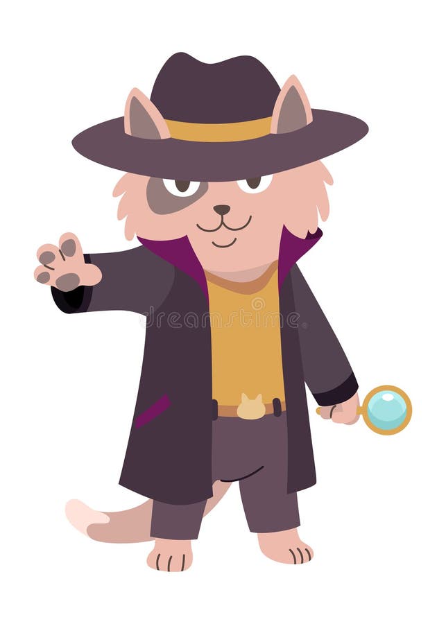 Cat Detective Character Investigating and Search for Evidence Stock ...