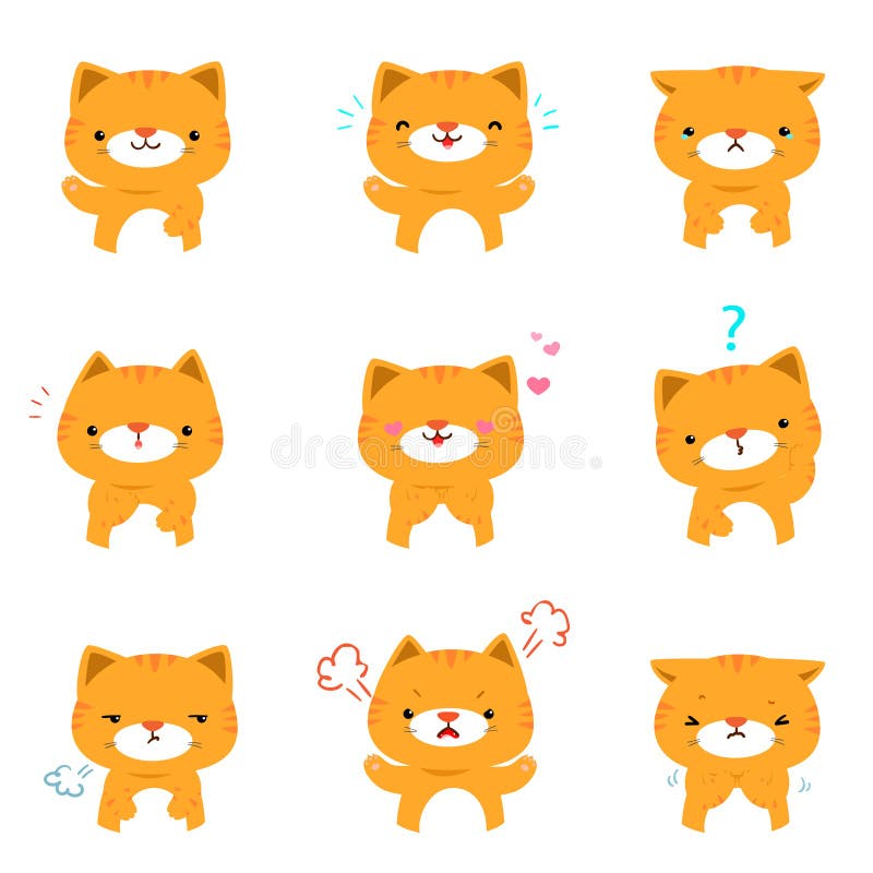 Cat with Different Emotions Cartoon Vector. Stock Vector - Illustration ...