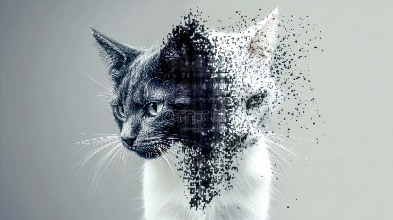 Cat Dissolving into Pixels Showing Concept of Change and Transformation ...
