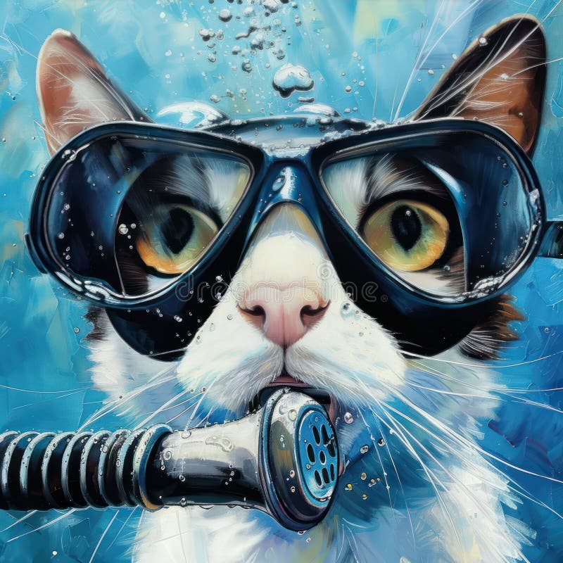 Cat Diver with a Snorkel and Flippers Stock Photo - Image of tropical ...