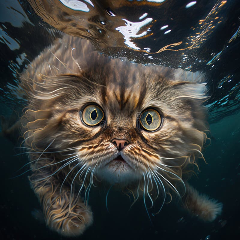 Closeup Wide Angle Underwater Photo Upshot of a Cat Underwater ...