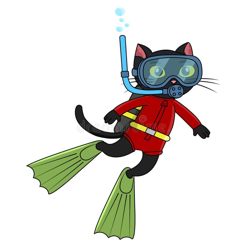 Cat Diving Underwater stock vector. Illustration of person - 370377319