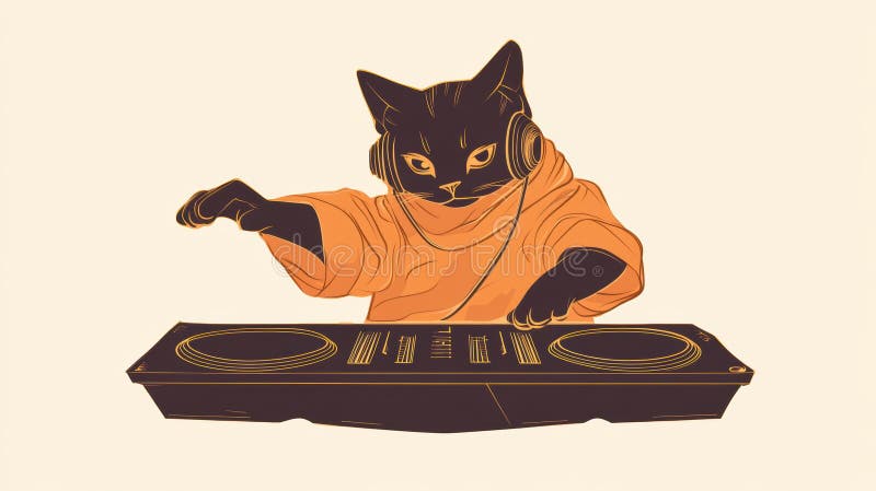 Cat DJ Silhouette stock illustration. Illustration of cute - 372910309
