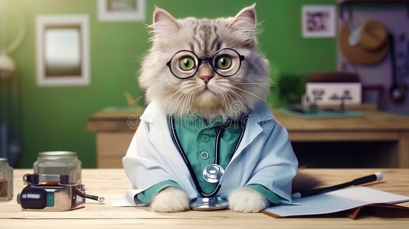 A Cat Doctor with a Medical Form and a Stethoscope on the Neck Stock ...
