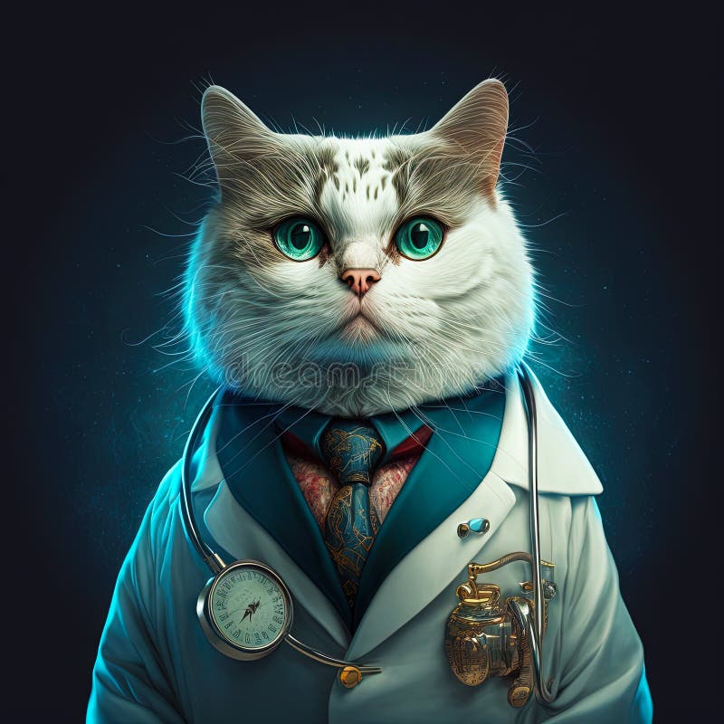 The Cat Doctor in a Medical Hat. Doctor with Cat Head. Generative AI ...