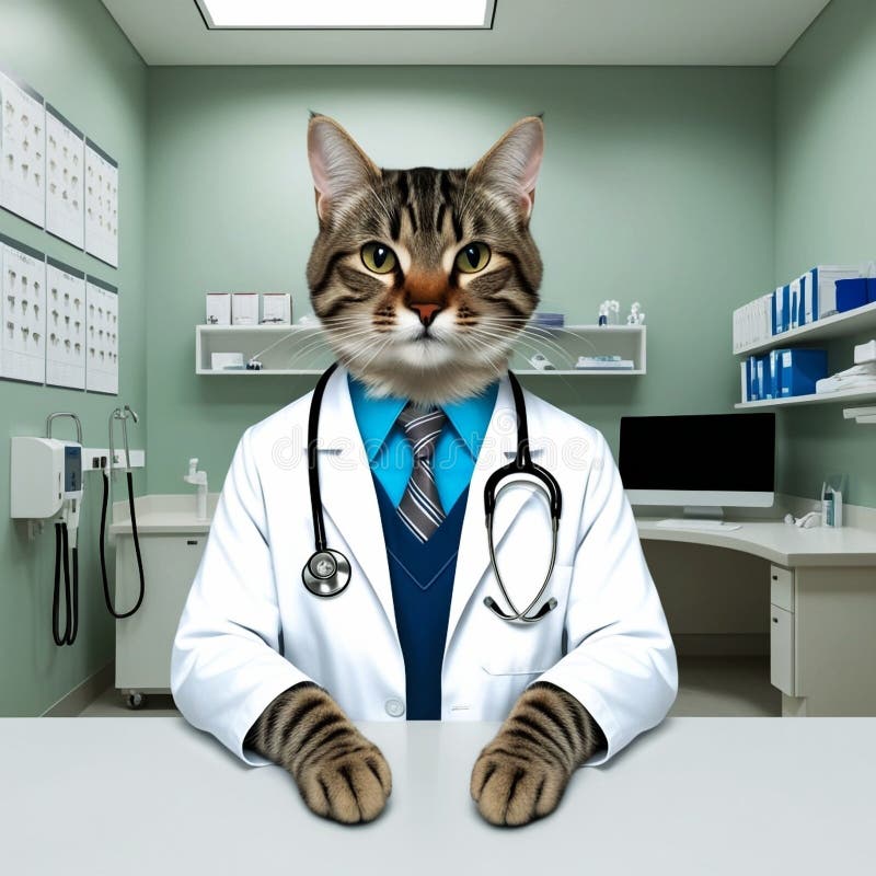 A Cat Doctor Portrait of a Beautiful Cat with Glasses,a Cat Dressed As ...