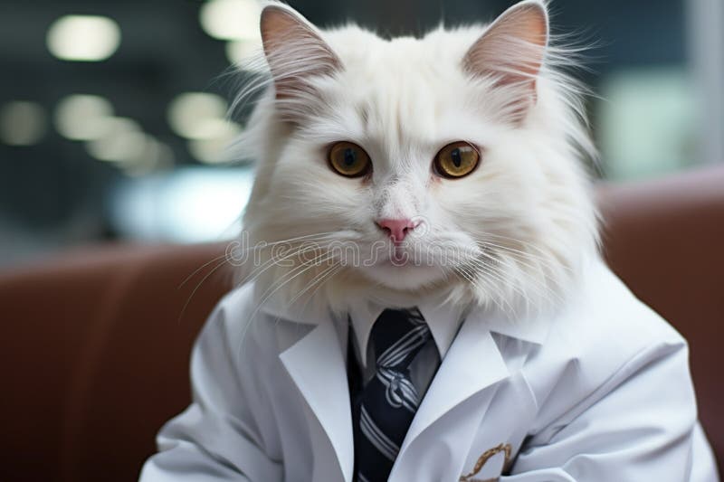Cat Doctor in White Suit in Modern Hospital Stock Illustration ...