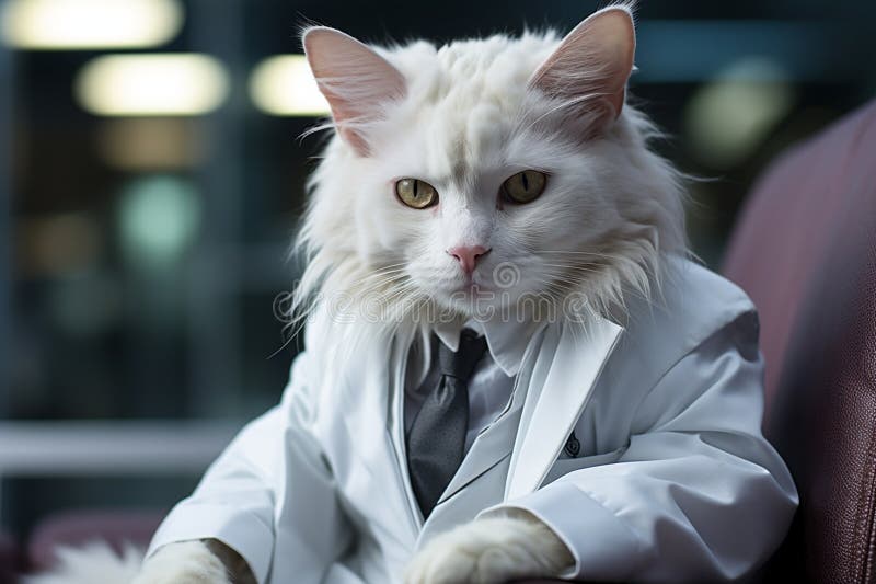 Cat Doctor in White Suit in Modern Hospital Stock Illustration ...