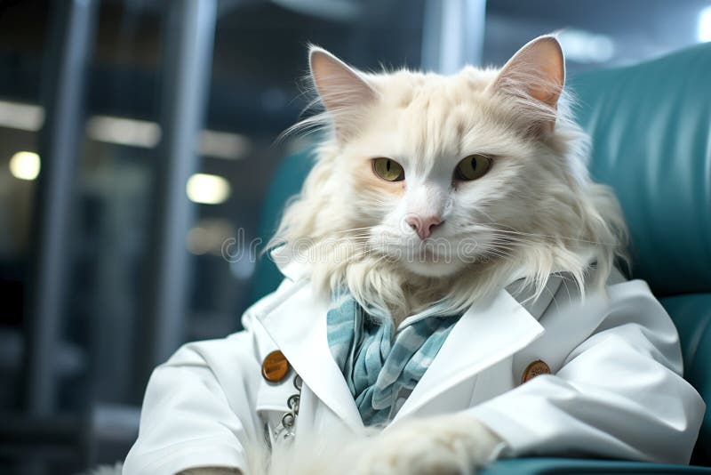 Cat Doctor in White Suit in Modern Hospital Stock Illustration ...