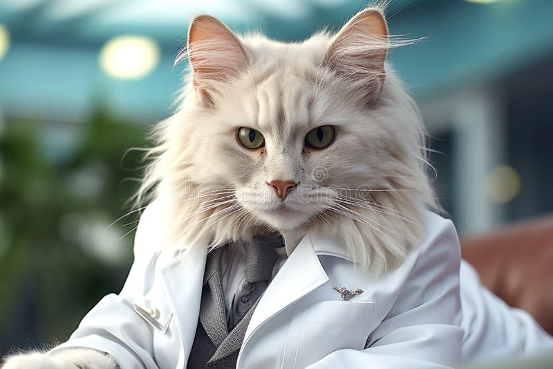 Cat Doctor in White Suit in Modern Hospital Stock Illustration ...