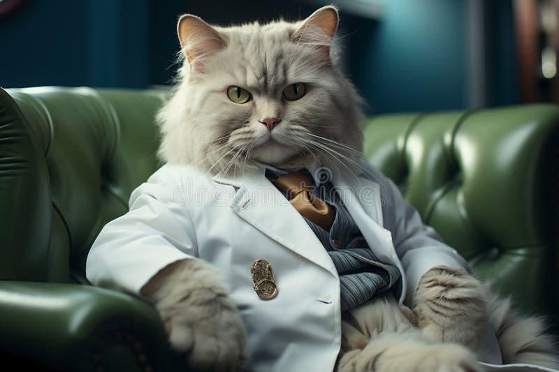 Cat Doctor in White Suit in Modern Hospital Stock Photo - Image of ...