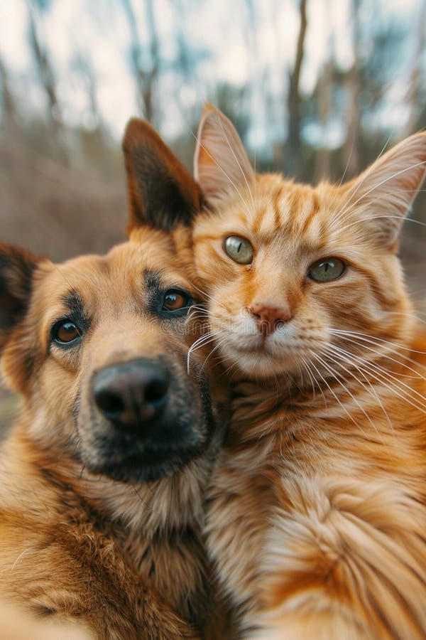 Cat and Dog Best Friends Taking a Selfie Stock Image - Image of young ...