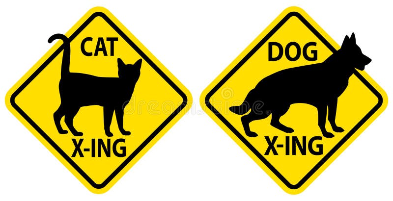 Cat and Dog Crossing Signs stock vector. Illustration of silhouette ...