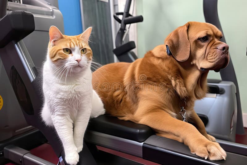 A Cat and a Dog, Each Doing Their Own Workout Routine on Exercise ...