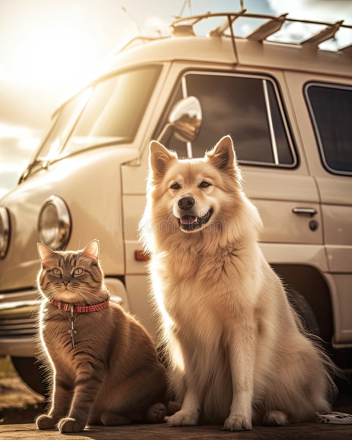 A Cat and a Dog Enjoying the Van Life in Their Camper Van. Generative ...