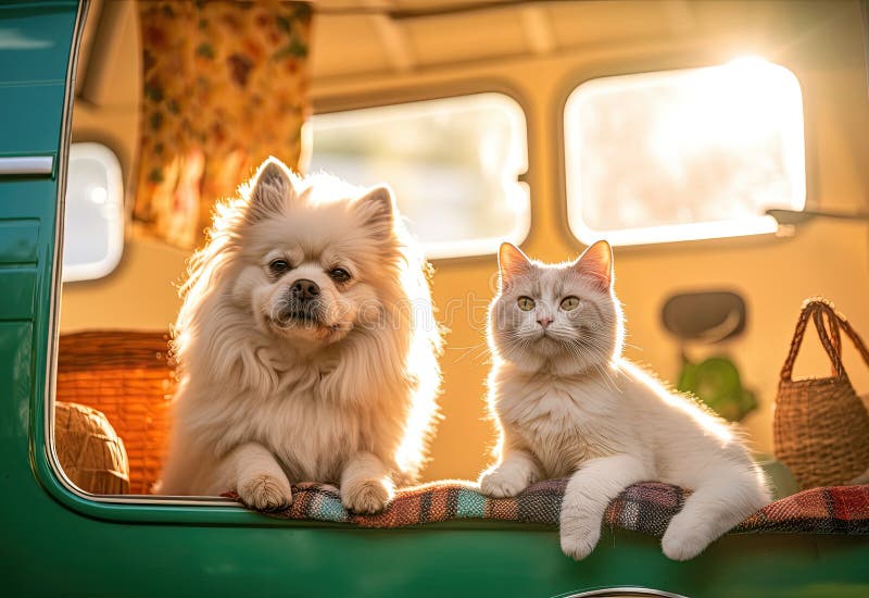 A Cat and a Dog Enjoying the Van Life in Their Camper Van. Generative ...