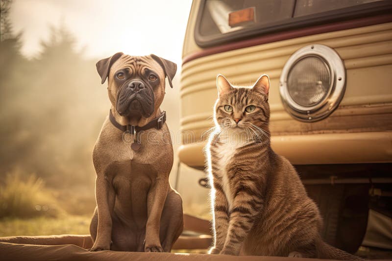 A Cat and a Dog Enjoying the Van Life in Their Camper Van. Generative ...