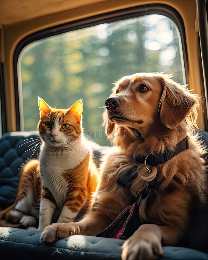 A Cat and a Dog Enjoying the Van Life in Their Camper Van. Generative ...